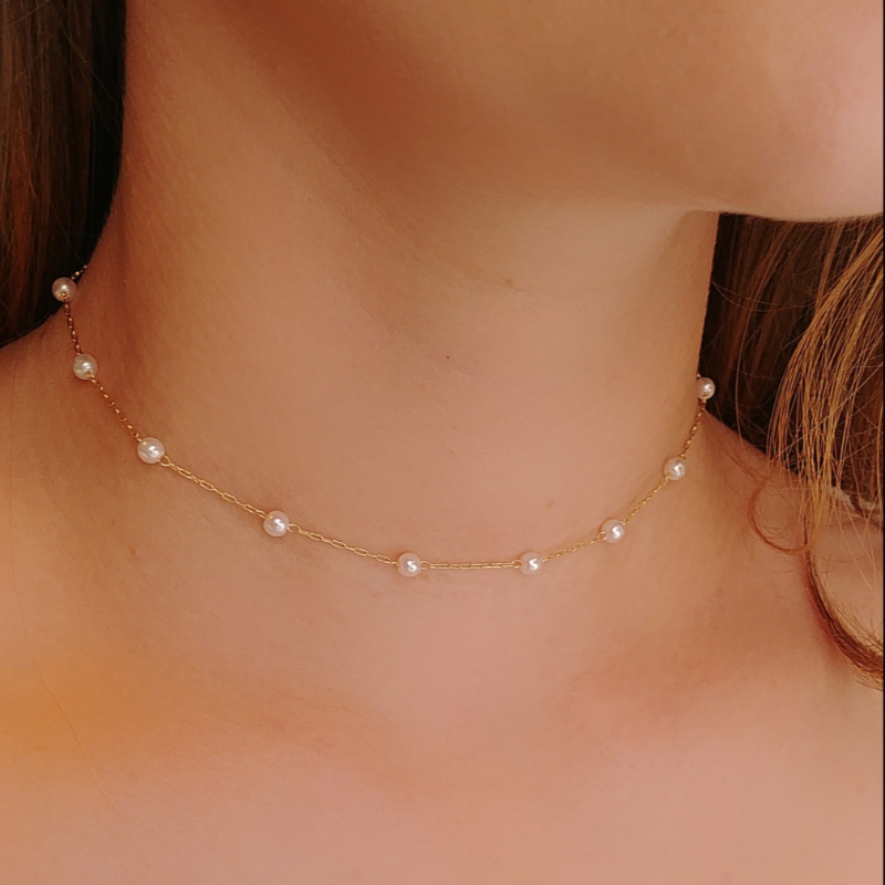 Choker corrente de pérolas no ouro | Revenda as Chokers da Moda