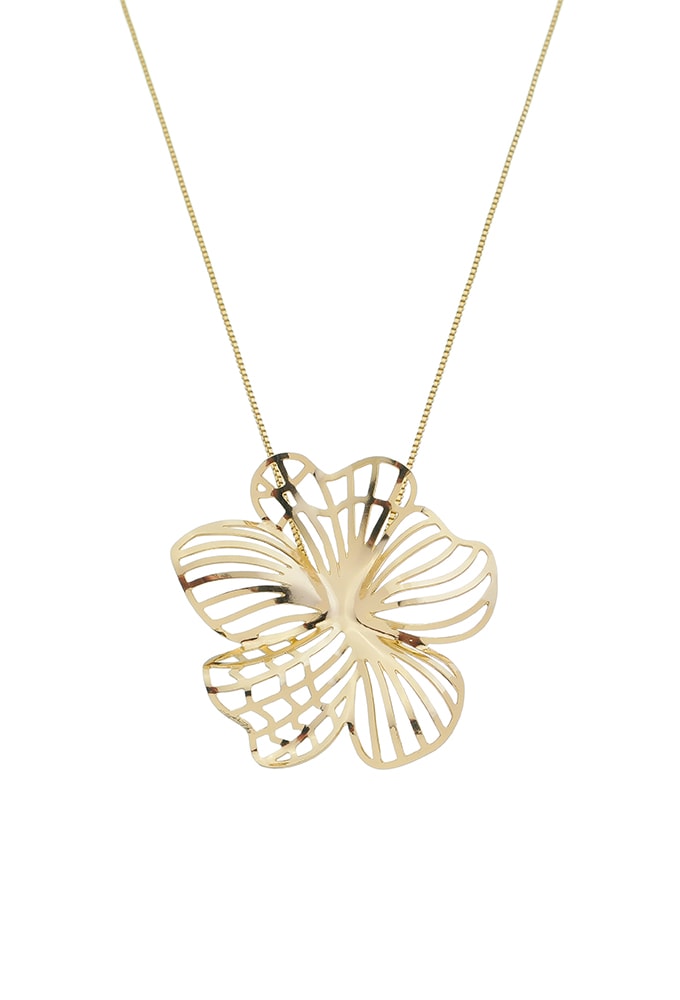 Colar com flor grande vazada no ouro | Revenda Oh My Gold