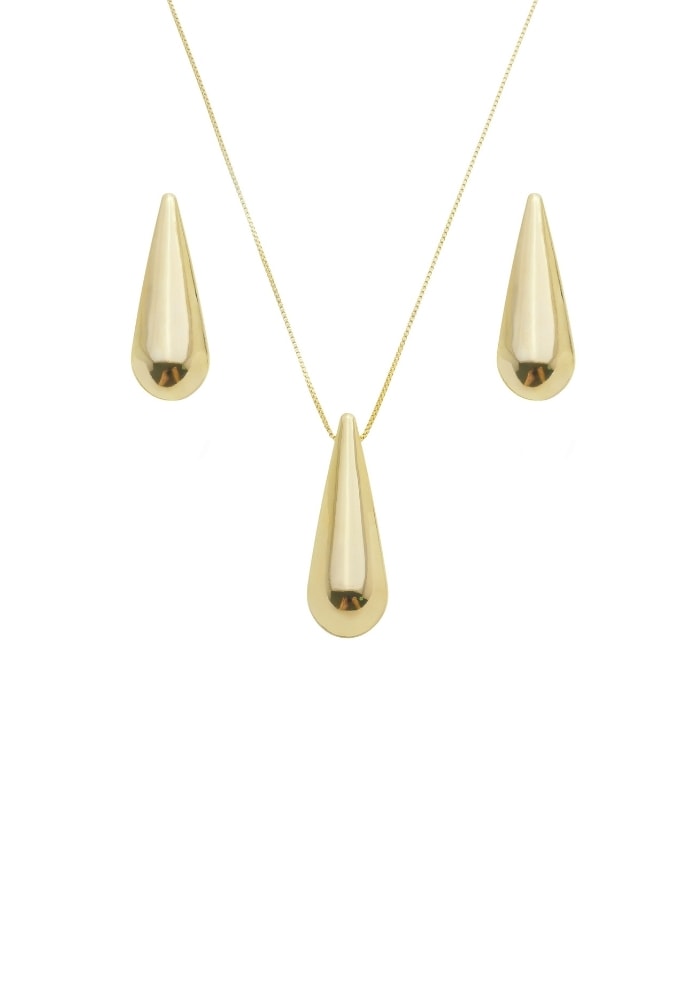 Conjunto de gota lisa grande no ouro l Revenda Oh My Gold
